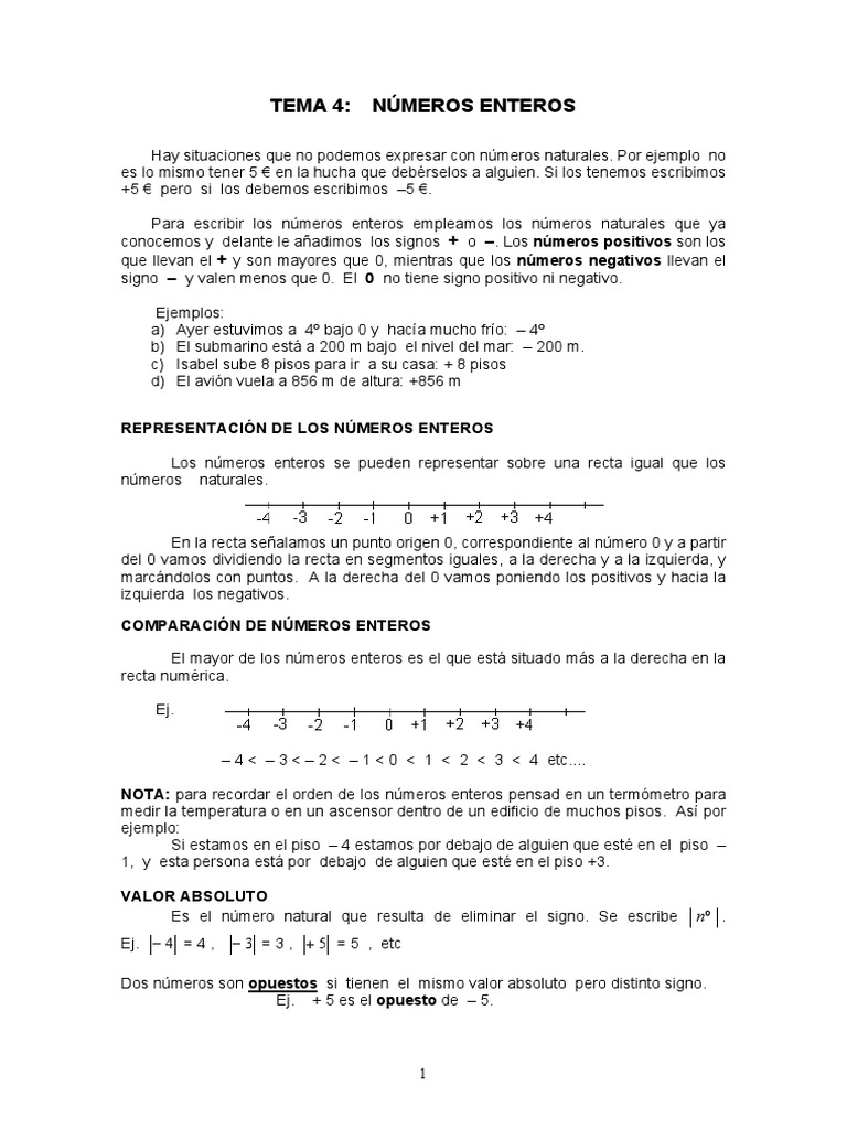 Introducción a los Números Enteros | PDF | Entero | Multiplicación