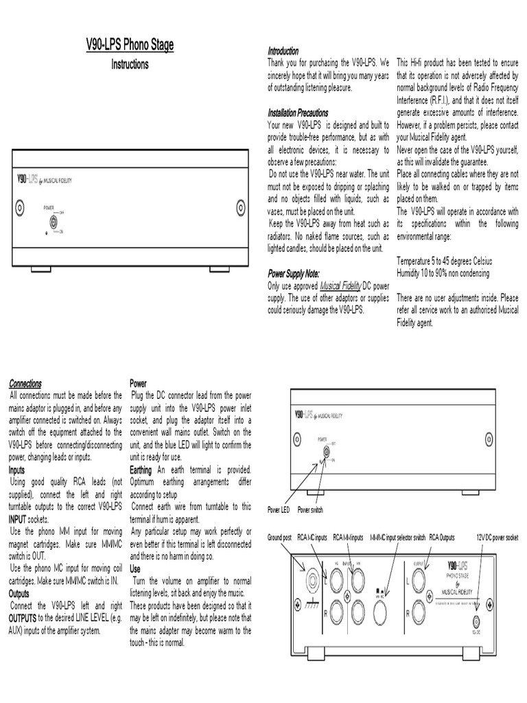 Musical Fidelity 4 - V90-LPS - Manual | PDF
