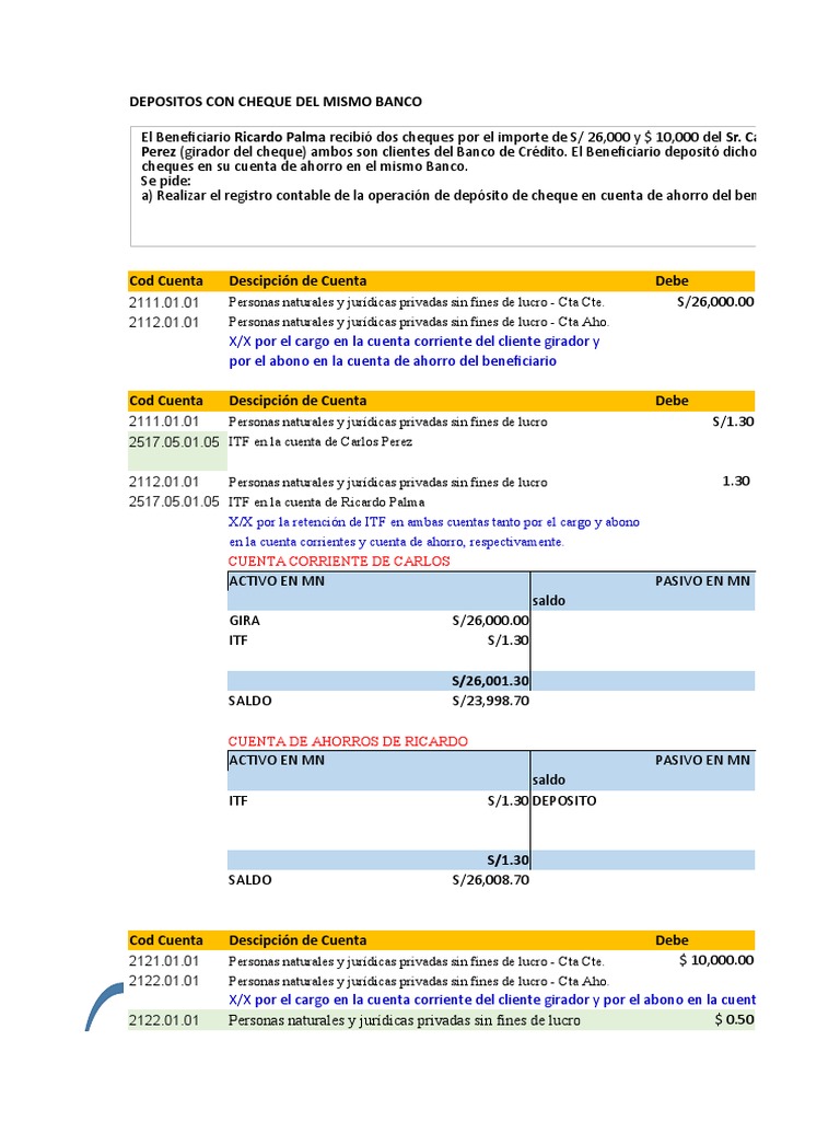Casos Prácticos Sobre Canje | PDF | Cheque | Bancos