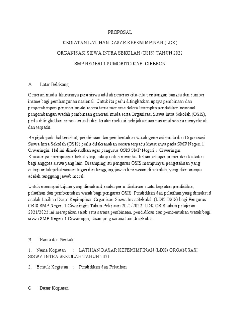 LDK OSIS SMP Negeri 1 Ciwaringin 2021 | PDF