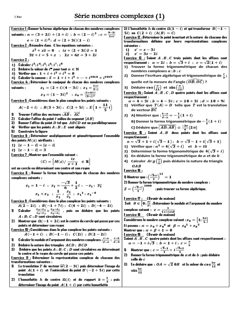 Serie Complexe 2020 | PDF | Nombre complexe | Cercle