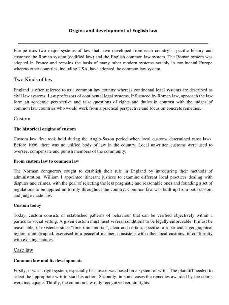 Origins and Development of English Law | PDF | Precedent | Equity (Law)