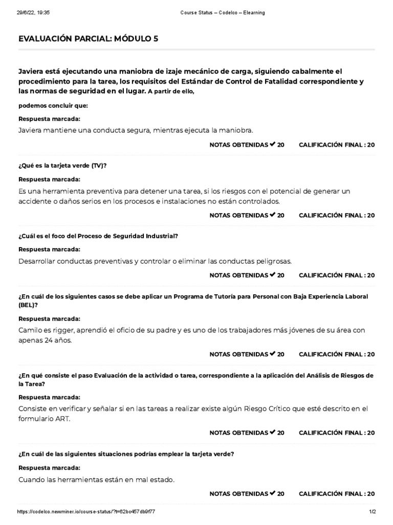Course Status - Codelco - Elearning M5 | PDF