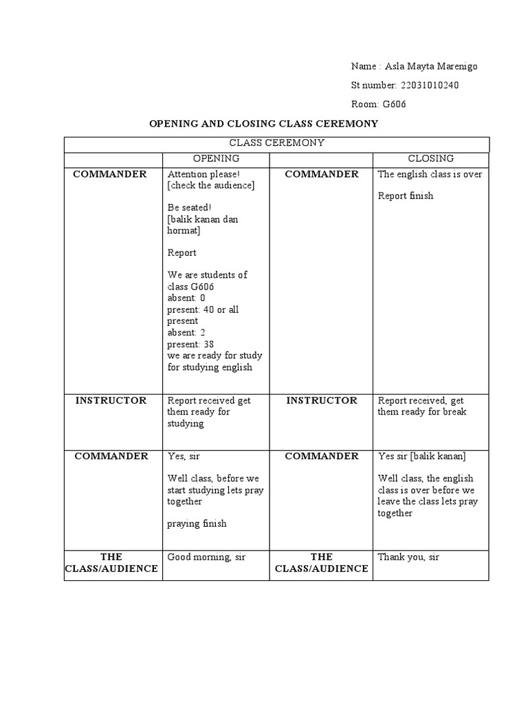 OPENING and CLOSING CEREMONY G606 | PDF