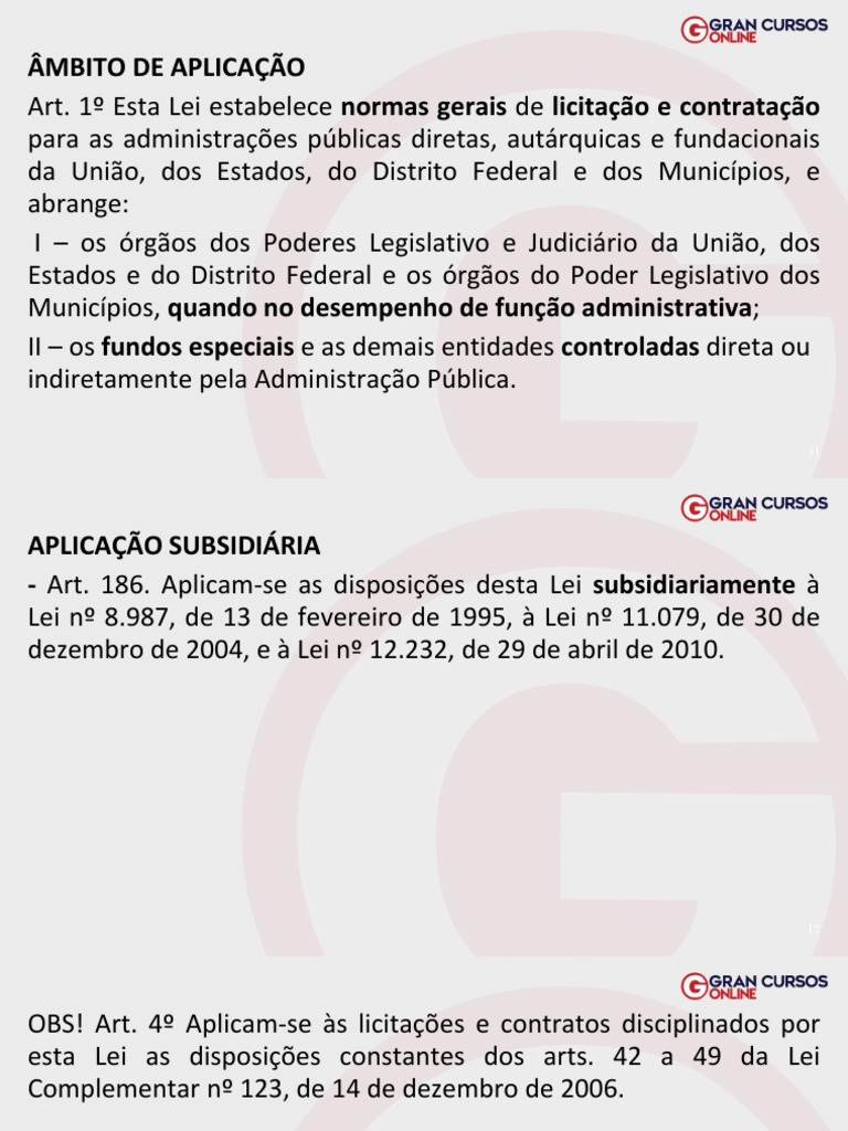 Slide Aula 2 - Lei 14133-21 - Lei de Licitações - Âmbito de Aplicação ...