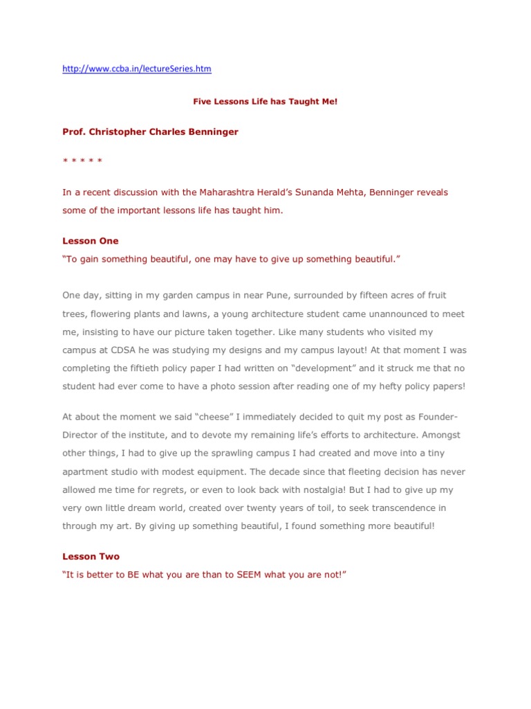 Five Lessons Life Has Taught Me | PDF | Postmodernism | Science