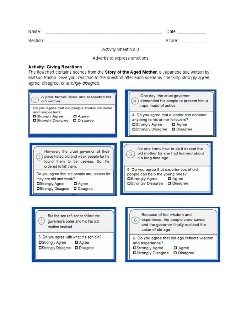 Activity Sheet on Using Adverbs to Express Emotions | PDF