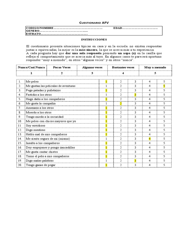 1 - Cuestionario AFV T | PDF