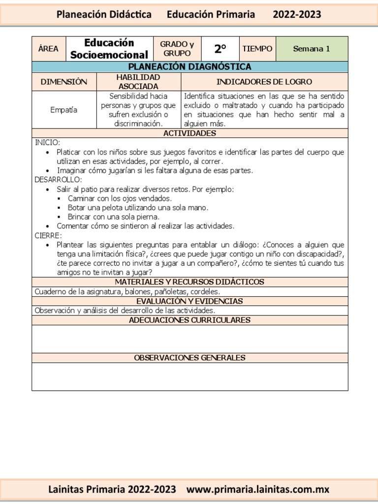 Planeación Socioemocional para Primaria | PDF | Las emociones ...