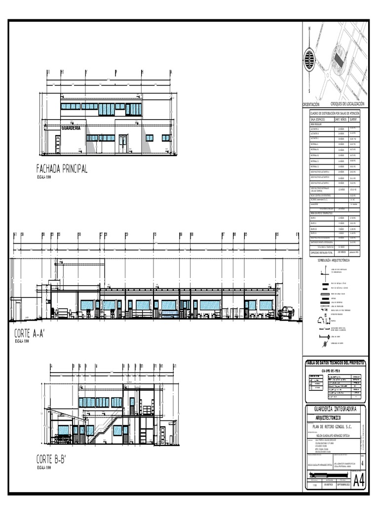 4 Guarderia Integradora Proyecto ARQUITECTONICOce-FACHADA Y CORTES-A4 | PDF