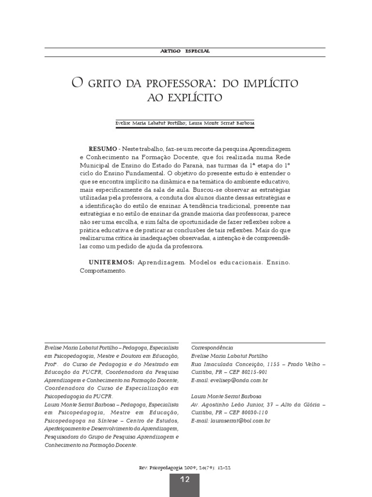 O Grito Da Professora - Do Ímplicito Ao Explícito | PDF | Aprendizado | Pedagogia