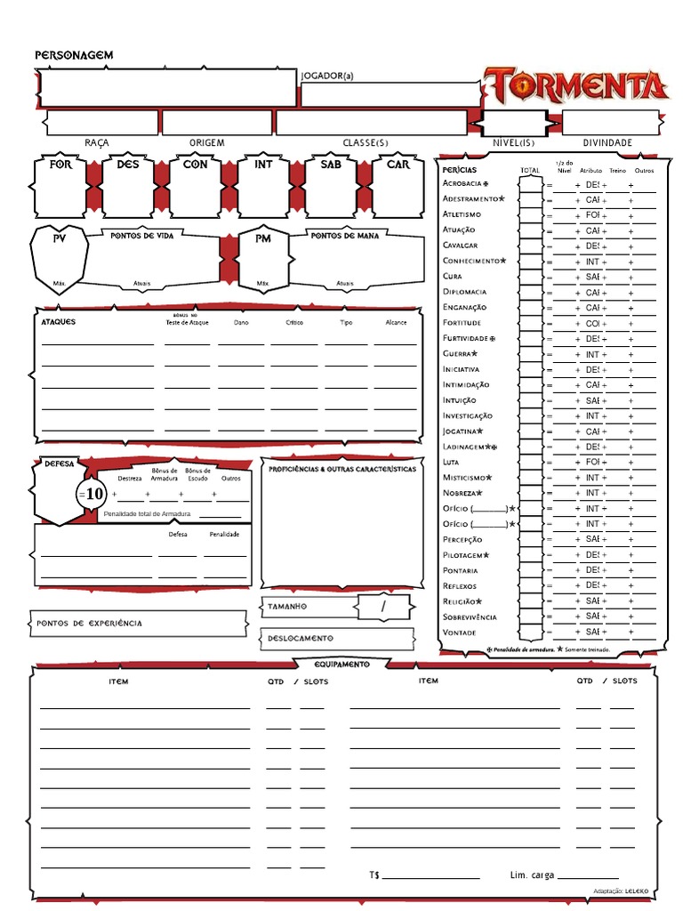T20 - Ficha Editável - Jogo Do Ano | PDF