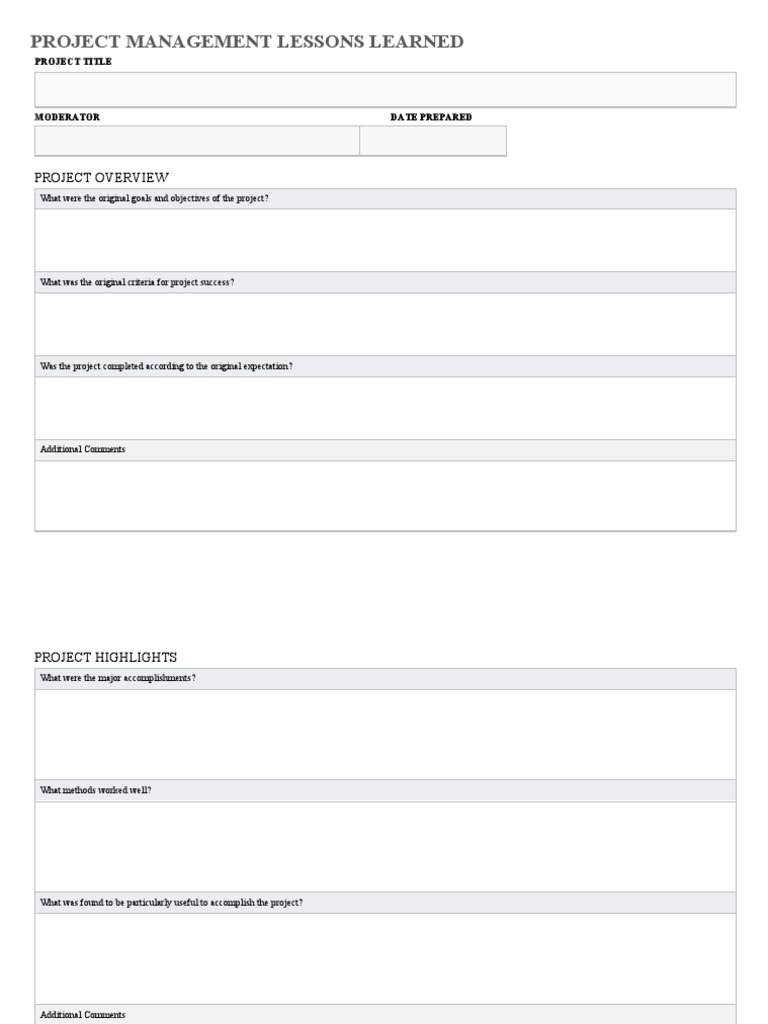 Lessons Learned Template | PDF | Project Management | Cognition