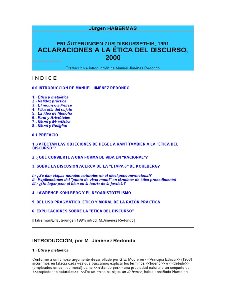 Jurgen HABERMAS Aclaraciones A La Etica Del Discurso M Jimenez Redondo | PDF | Jürgen Habermas ...