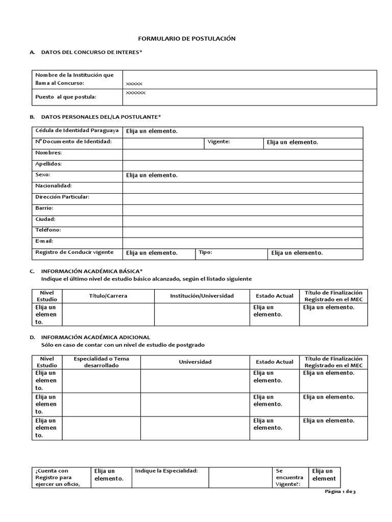 Formularios de Postulacion ( | PDF