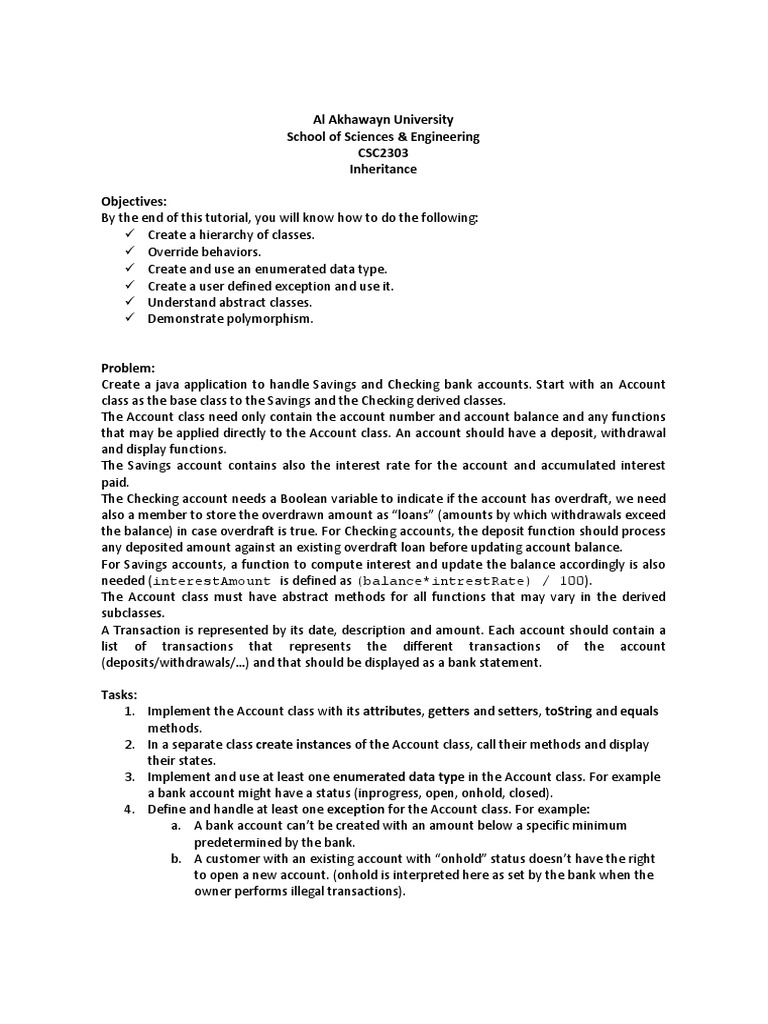 Lab Inheritance Exceptions And Polymorphism Pdf Class Computer Programming Method 2145