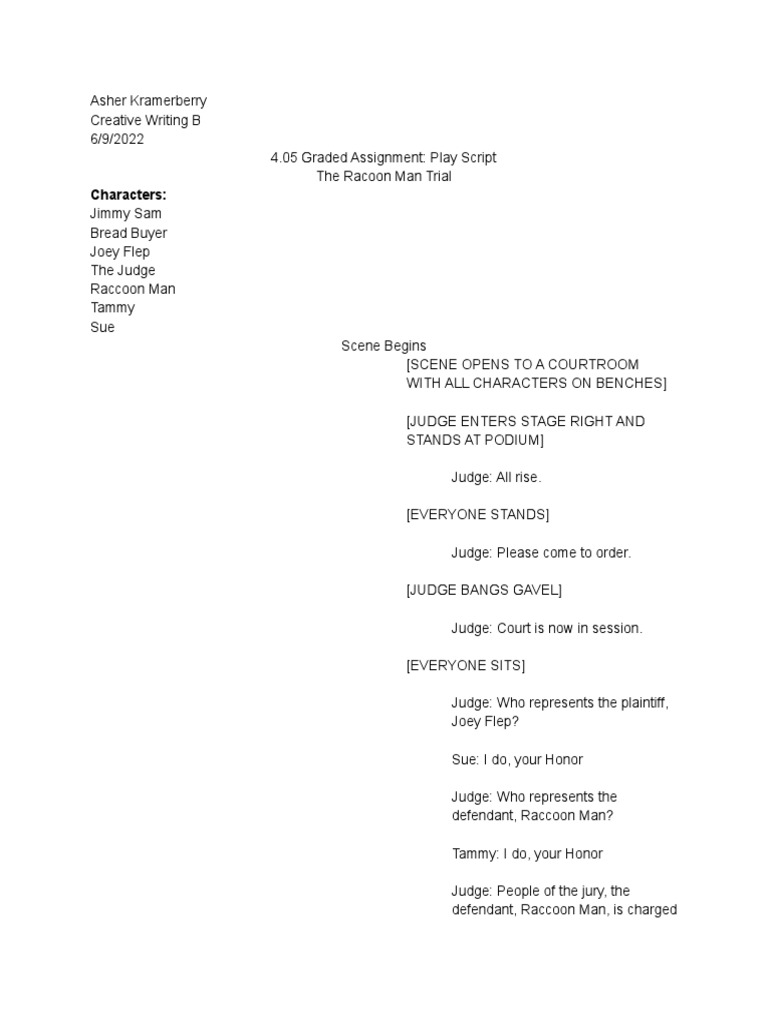 4.05 Graded Assignment - Unit Project - Play Script | PDF | Judge ...