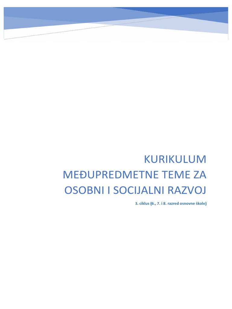 Ciklus - KURIKULUM MEĐUPREDMETNE TEME OSOBNI I SOCIJALNI RAZVOJ | PDF