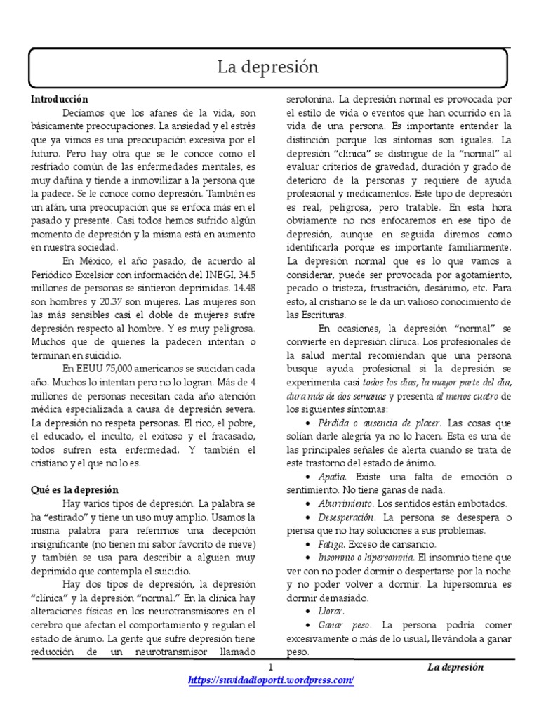 Entendiendo la Depresión: Tipos y Síntomas | PDF | Depresión (estado de ...