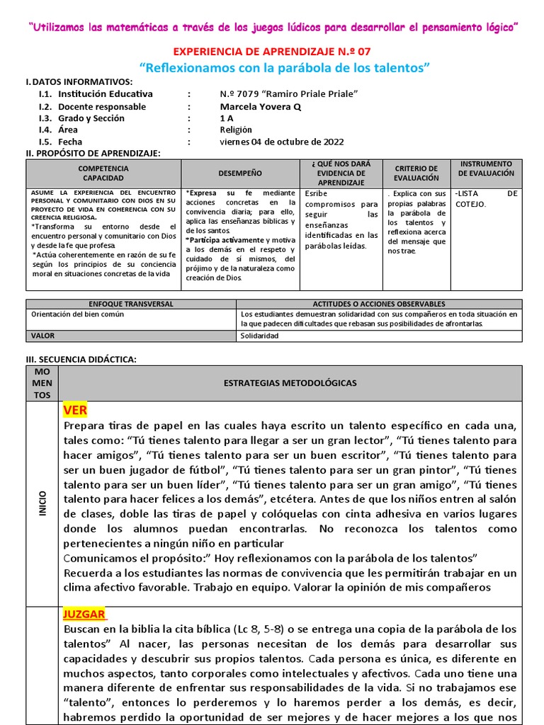 Ficha Religión 04 Dic | PDF | Evaluación | Aprendizaje