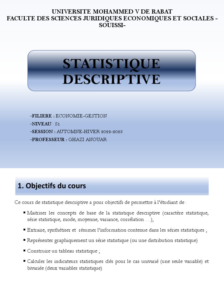 Statistiques Descriptives S1 Éco-Gestion | PDF | Statistiques | Statistique descriptive