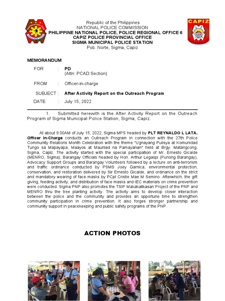 Sigma Police Outreach Program Report | PDF | Public Safety | Legal Action