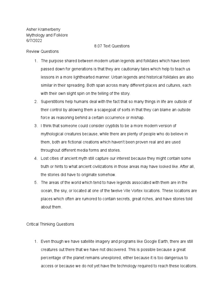 8.07 Text Questions | PDF | Legends | Folklore