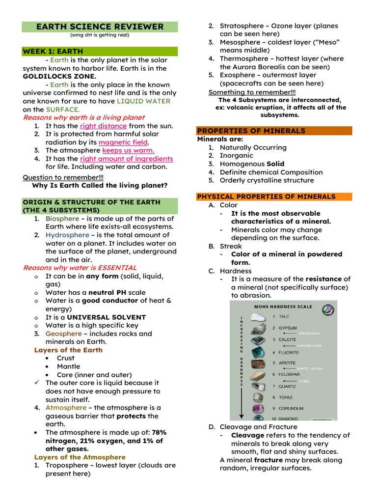Earth Science Reviewer | PDF | Rock (Geology) | Igneous Rock