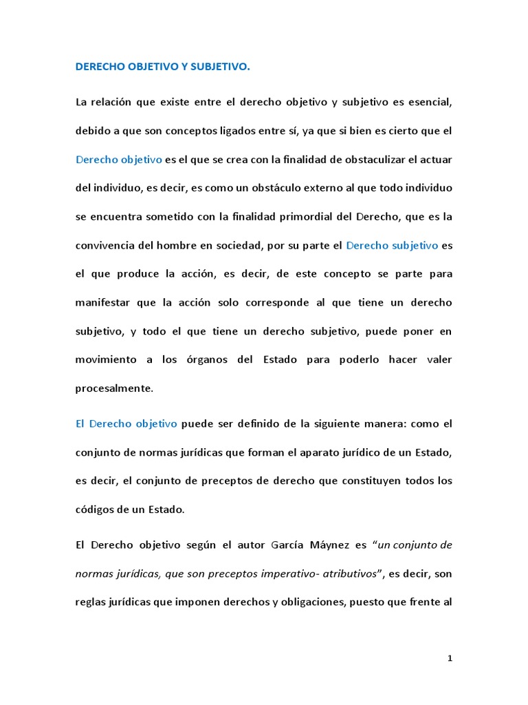 Derecho Objetivo y Subjetivo | PDF | Derechos | Subjetividad