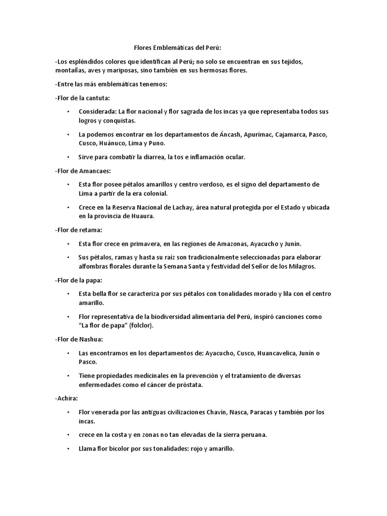 Flores Emblemáticas Del Perú | PDF | Perú | Flores