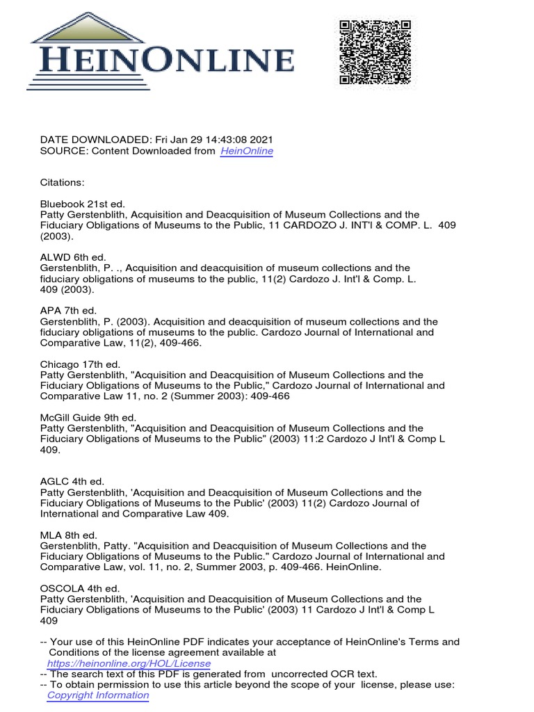 Acquisition and Deacquisition of Museum Collections | PDF | Nonprofit ...