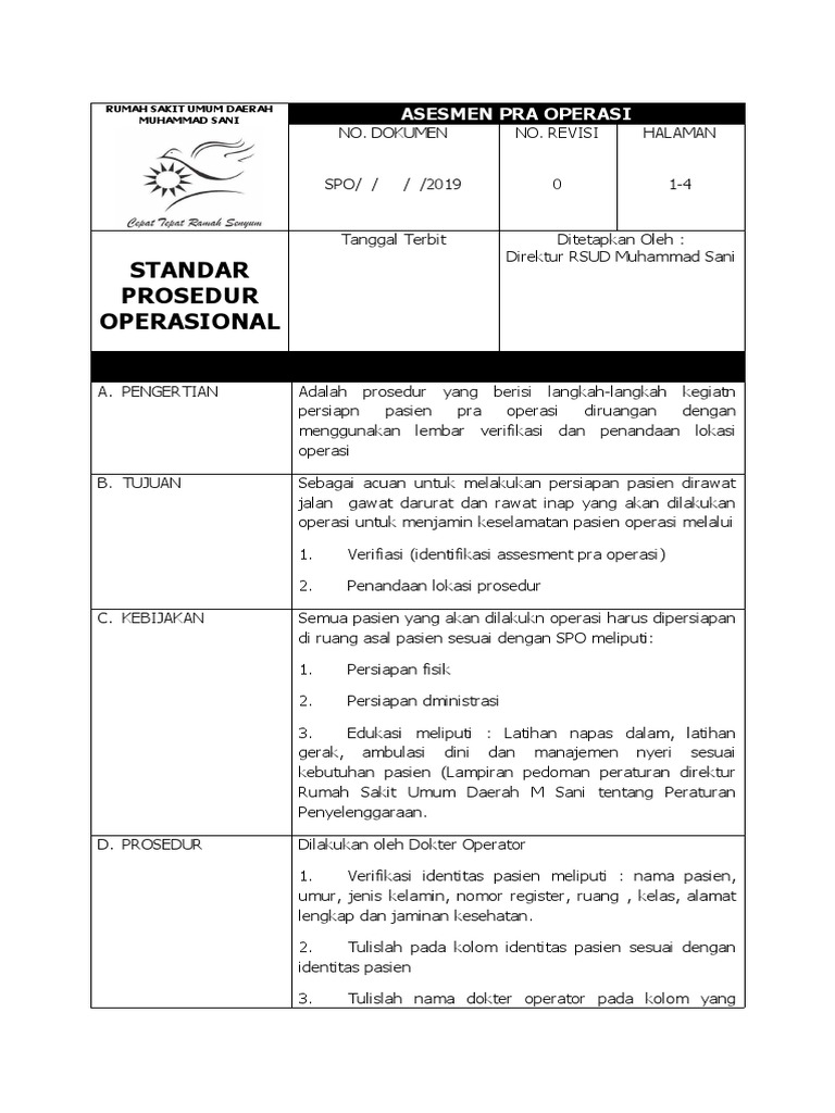 Salinan SOP ASESMEN PRA OPERASI | PDF