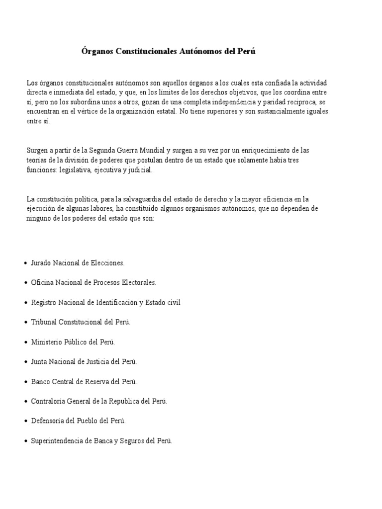 Órganos Constitucionales Autónomos Del Perú | PDF | Gobernancia | Gobierno