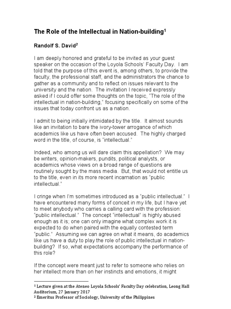 Randy David-Role of The Intellectual | PDF | Gianni Vattimo | Idea