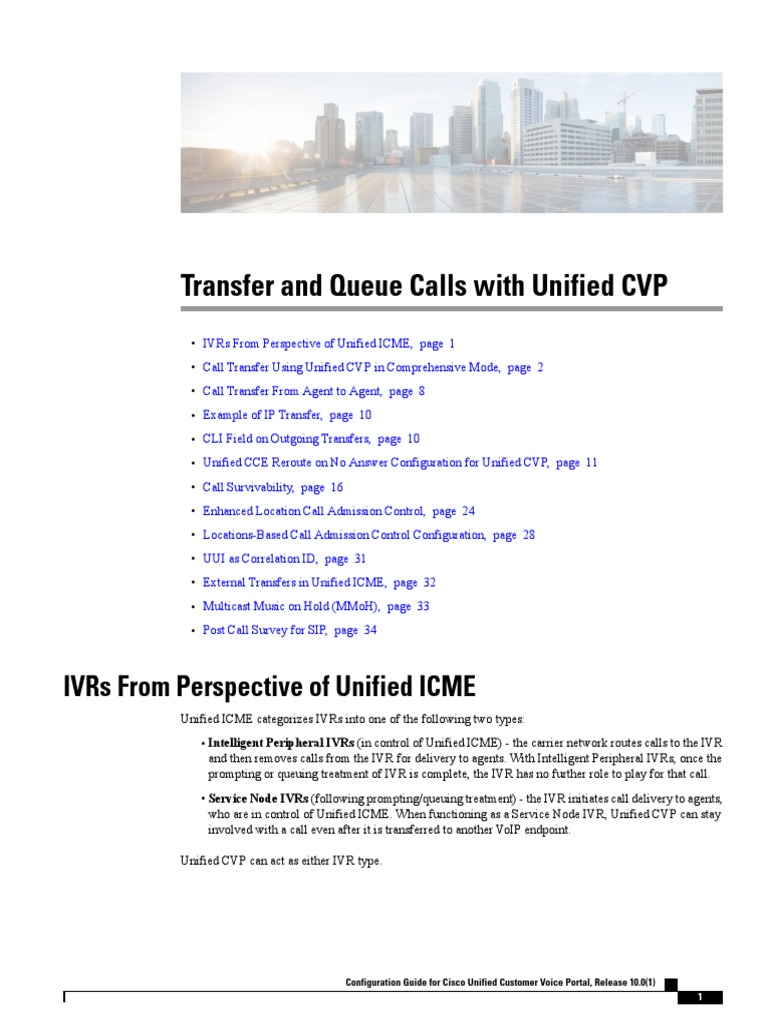Transfer and Queue Calls With Unified CVP: Ivrs From Perspective of ...
