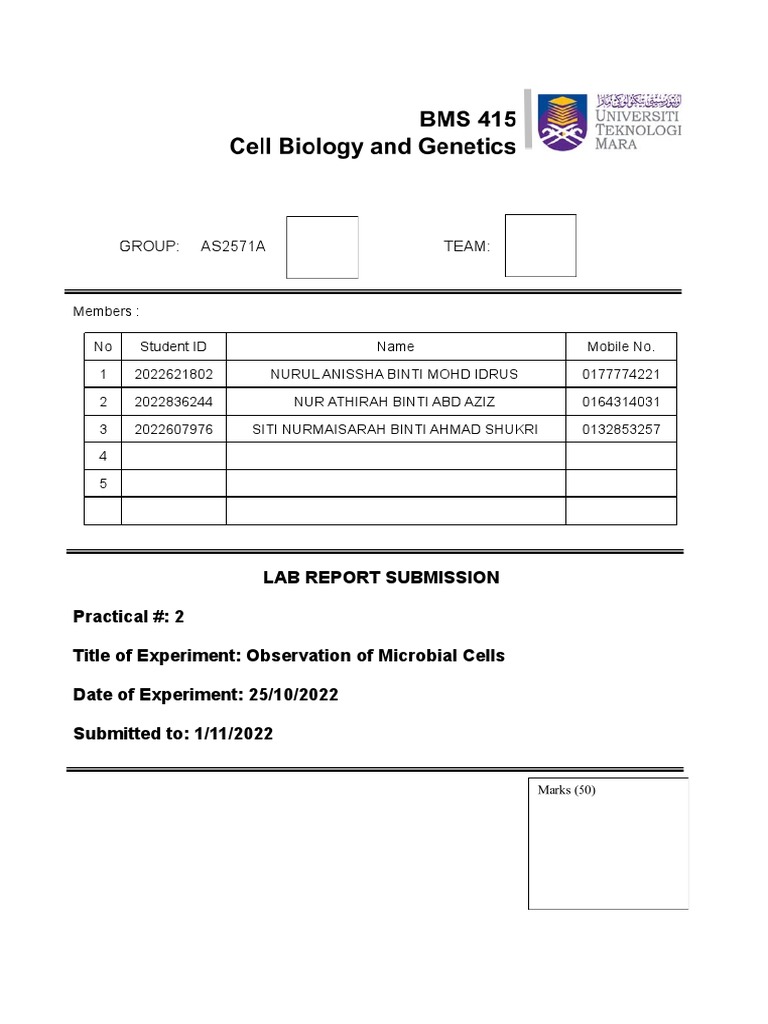 BMS415 Lab Report Experiment 2 | PDF | Staining | Bacteria