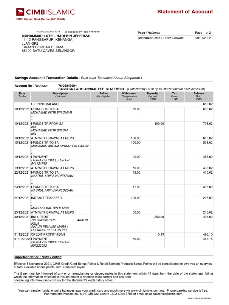 Bank Statement Summary | PDF | Financial Technology | Finance & Money ...