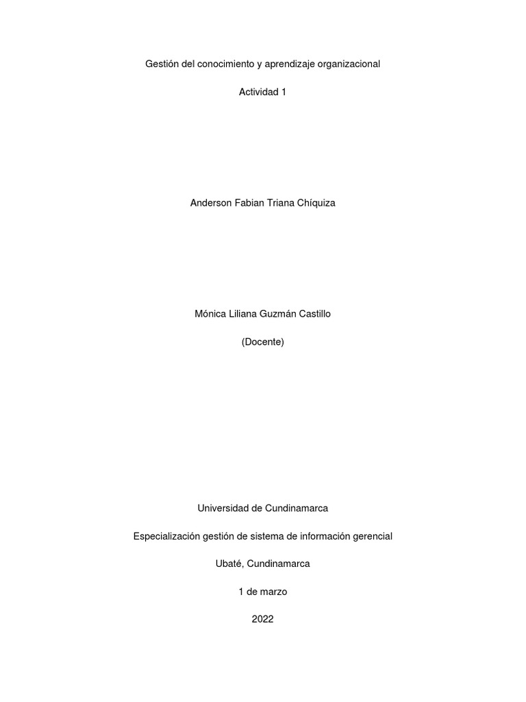 Gestión Del Conocimiento Y Aprendizaje Organizacional Pdf