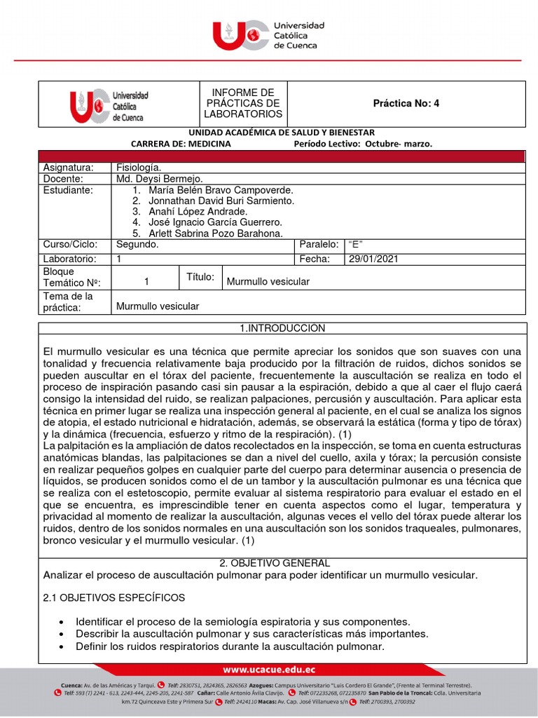 Murmullo Vesicular en Auscultación Pulmonar | PDF | Medicina CLINICA