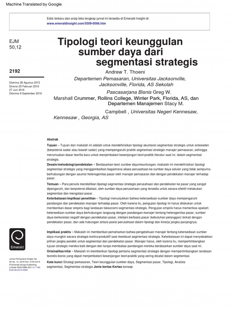 A Resource-Advantage Theory Typology of Strategic Segmentation | PDF ...