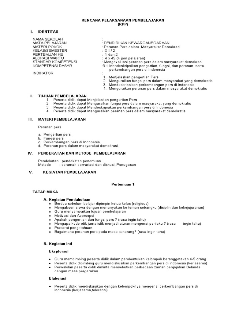 RPP PKN 12 Semester 2 | PDF