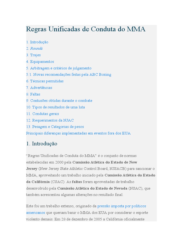 Regras Unificadas de Conduta Do MMA | PDF | Ultimate Fighting ...