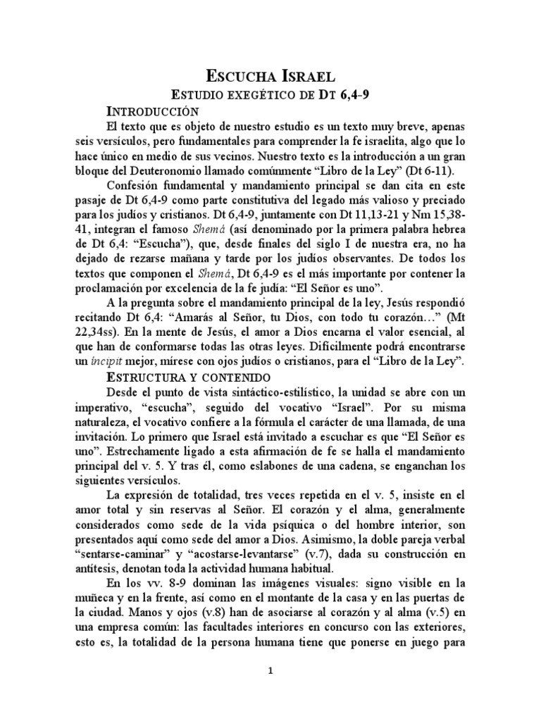 Análisis del Shemá: Escucha Israel | PDF | Amor | Diez Mandamientos
