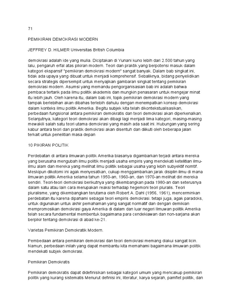 Pemikiran Demokrasi Modern dan Teorinya | PDF | Politik