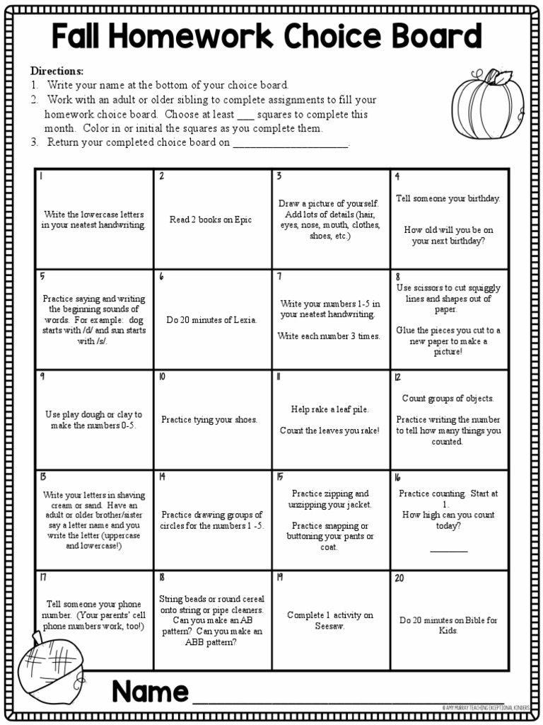 Fall Homework Choice Board | PDF