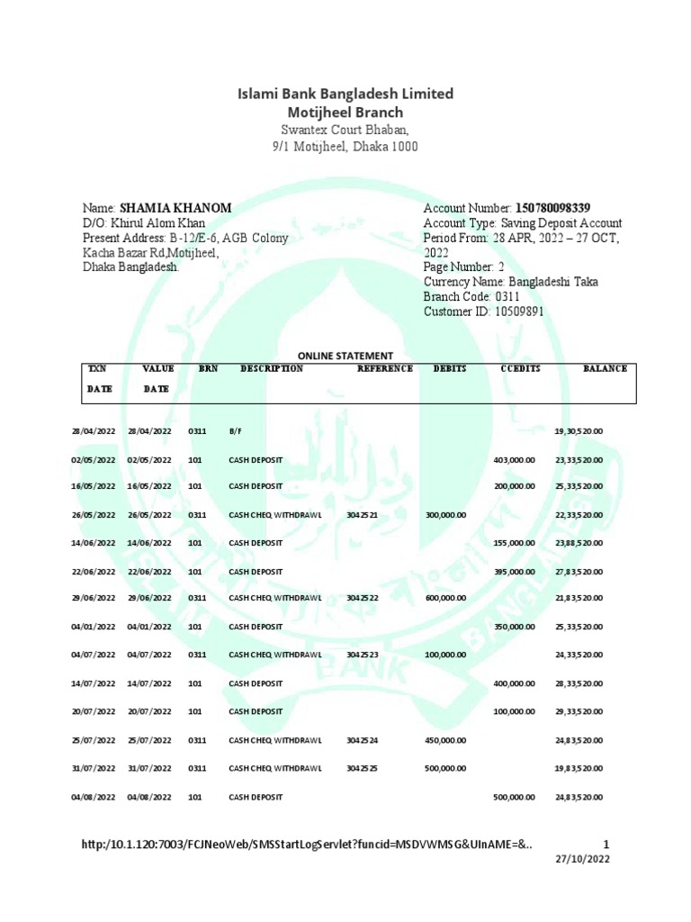 Shamia Bank Statement | PDF | Cheque | Cash