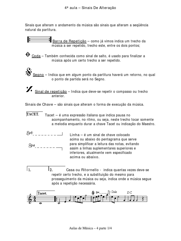 4a Aula - Sinais e Alteração | PDF | Ritmo e métrica | Teoria da Música