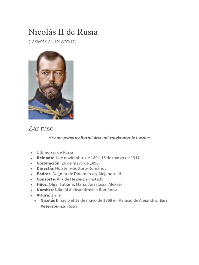 Nicolás II de Rusia BiograFIA | PDF | Nicholas Ii De Rusia | Imperio ruso