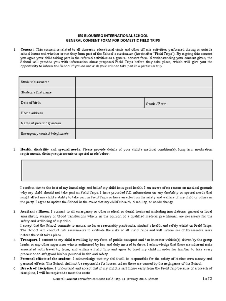 General School Indemnity Forms | PDF | Legal Liability | Informed Consent