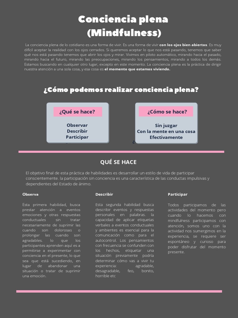 Conciencia Plena (Mindfulness) | PDF | Pensamiento | Experiencia